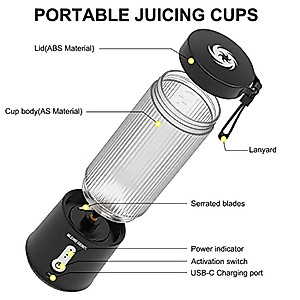 Blend Genix Blender for Shakes and Smoothies – Advanced Portable Fruit Blender with USB Charging Premium Blender Bottle with 450ml Capacity Lightweight and Durable Materials Practical Lanyard, Black