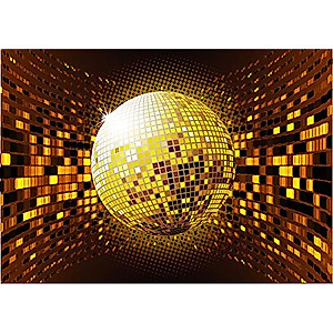 Disco Banner Polyester Fabric Backdrop for Party Decoration Gold Disco Ball and Lights Background FT-7313