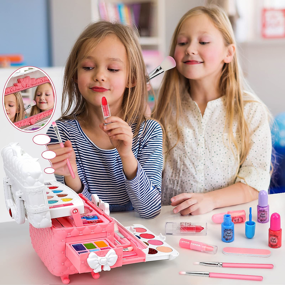 Kids Makeup Kit for Girl, Washable Makeup Kit Girl Toys, Real Little Girls Makeup Kit for Kids 4-12, Children Princess Play Makup Set, Birthday Gifts Christmas Toys for Girls 4 5 6 7 8 9 Year Old