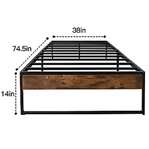 Lamhorm Twin Bed Frame for Kids, 14 Inch Metal Platform Heavy Duty Bed Frames with Decorative Wood Panel, Easy Assembly, Sturdy, Non-Slip, No Box Spring Needed (Twin)