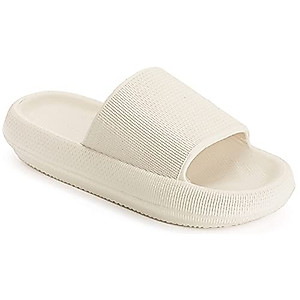Joomra Shower Slippers for Women Mens Massage Foam Pillow House Bath Bathroom Home Platform Sandals Slipers Cushion Cloud Slides for Ladies Female Male Sandles Beige 39-40