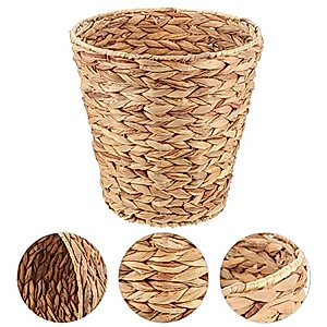 Rattan Basket Woven Waste Basket Round Trash Can Decorative Garbage Waste Bin Rubbish Container Laundry Cloth Storage Basket Organizer for Bedroom Home Living Room Bathroom Woven Basket