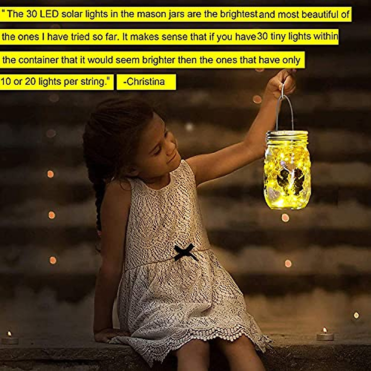 Yeuago Mason Jar Solar Lights 12 Pack 30 LED Outdoor Solar Firefly Lights, Solar Fairy String Lids Lights,Waterproof Mason Solar Lights with Hangers for Regular Mouth Jars（No Jars）