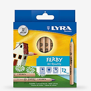 Lyra Ferby Giant Triangular Colored Pencils - Set of 12 Short Colored Pencils with A 6.25mm Core - Highly Pigmented Mini Colored Pencils for Artists - Durable Colored Pencils Set for Coloring and More