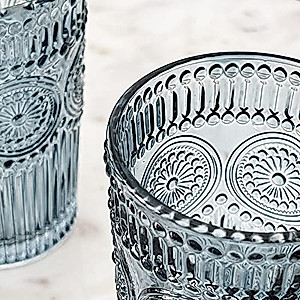 Kate Aspen Textured Striped Blue Drinking Glasses Set of 6-13 oz Vintage Glassware Set Cocktail Glass Set, Juice Glass, Water Cups | Hostess Gift, Present for Newlyweds or New Home Owners