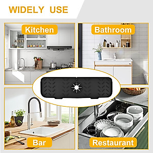 Burfocus Silicone Faucet Mat, 19.7''x5.6'', Fits The Faucet Tube within 3.2 inch, Faucet Splash Guard for Kitchen Sink, Kitchen Accessories Sink Mat Sink Protectors for Bathroom (L-Black)