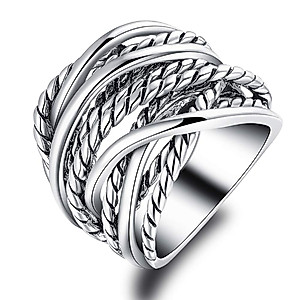 Mytys Gold and Silver Statement Rings for Women Wire Intertwined Design 14K Gold Plated Silver Band Ring Wide Index Finger Rings Costume Jewelry (Silver, 9)