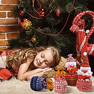 Christmas Gift Doll Bags with Drawstring Reusable, Knitted Burlap Santa Gifts Bags with Drawstring Santa Claus, Snowman, Elk, Bear for Kids Holiday Wrapping (4 Pcs)