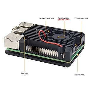 eleUniverse Armor Case with Fan for Raspberry Pi 4, Aluminum Alloy Metal Case with Cooling Fan Compatible with Raspberry Pi 4 Model B 2GB/4GB/8GB Computer