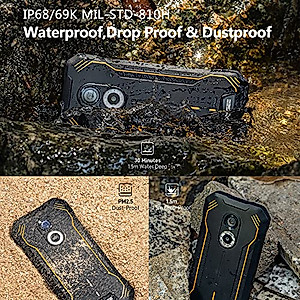 DOOGEE S51 Rugged Smartphone Unlocked, Android 12 4GB+64GB Waterproof Cell Phone, 12MP + 8MP AI Camera, 6.0" HD+ Screen 5180mAh Battery Dual SIM 4G Global Unlocked Rugged Phone NFC GPS OTG FM, Black