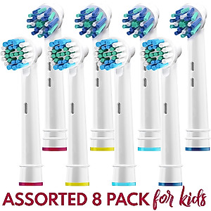 Pearl Enterprises Generic Electric Toothbrush Replacement Brush Heads. 8 Pack Variety Heads - 4 Cross, 4 Classic Clean. Easy Cleaning for Kids & Adults. Compatible with Oral B Electric Toothbrushes