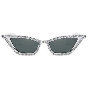 FEISEDY Small Cat Eye Sunglasses for Women Vintage Square Sparkling Crystal Trendy Retro Cateye Sunglasses B2317