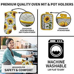 Franco Kitchen Designers Soft and Absorbent Cotton Towels with Pot Holders and Oven Mitt Linen Set, 5 Piece, Sunflower Country
