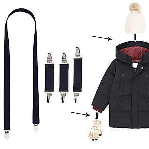 TRIWONDER Mitten Clips for Toddlers Kids Gloves Clips Adults Dress Clips Back Cinch Suspender Sweater Cardigan Shawl Boot Hat Clip for Travel (Black, 7.5cmx2-10cmx1-120cmx1)