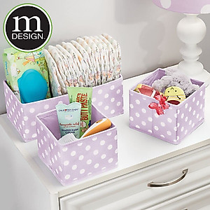 mDesign Soft Fabric Polka Dot Dresser Drawer and Closet Storage Organizer, Bin for Child/Kids Room, Nursery, Playroom, Bedroom, 2 Pack - Light Purple/White