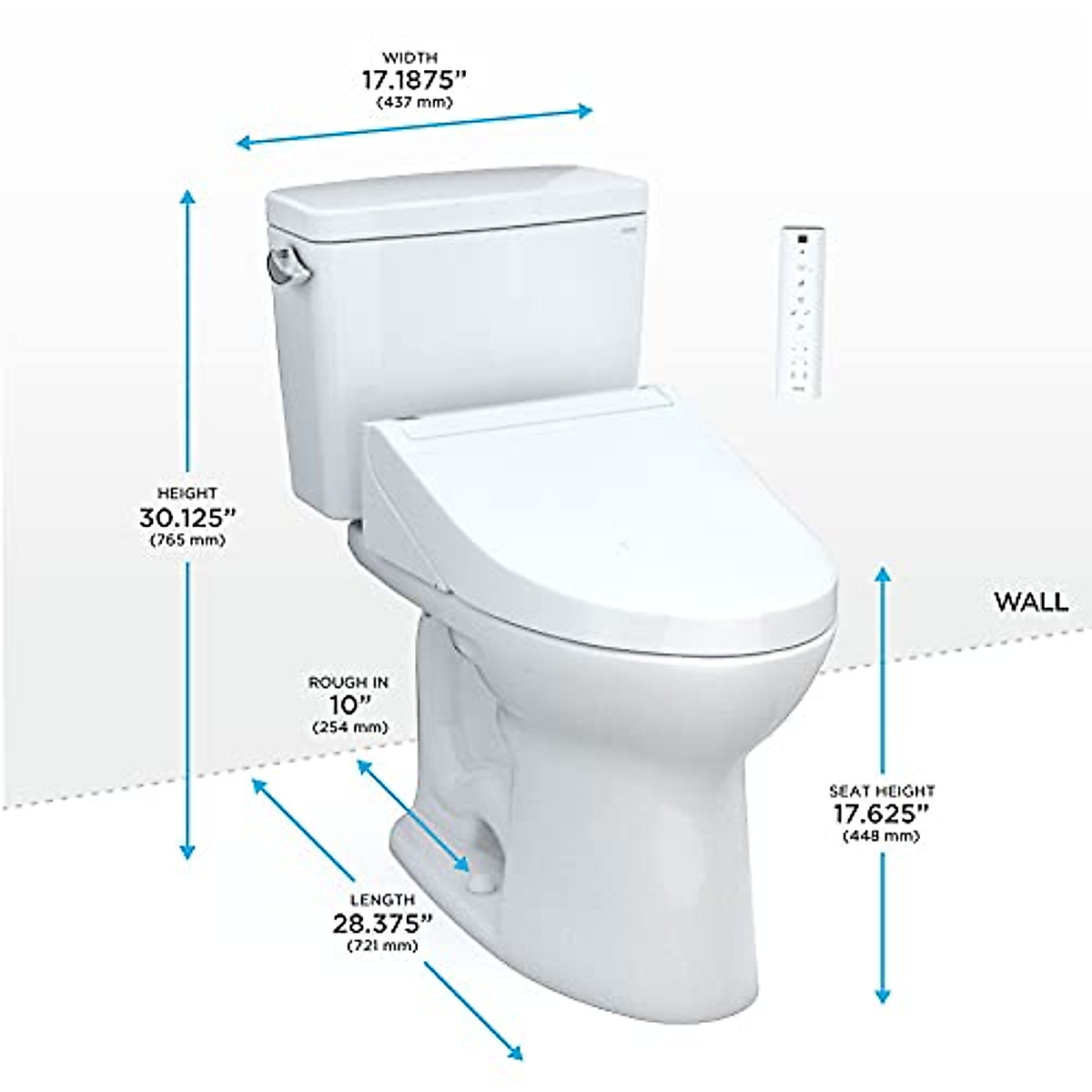 TOTO Drake WASHLET - Two-Piece Elongated 1.28 GPF Universal Height TORNADO FLUSH Toilet with C5 Bidet Seat, 10 Inch Rough-In, Cotton White - MW7763084CEFG.10#01