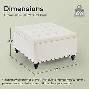 HUIMO Square Storage Ottoman,Ottoman Coffee Table with Storage,Oversized Ottoman,Tufted Storage Ottoman for Living Room (Beige)