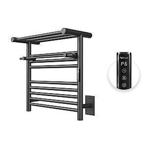 P&Bhursri Heated Towel Rack for Bathroom, Towel Warmer with Top Shelf, Wall Mounted Towel Warmer Rack, Hard-Wired/Plug-in, Matte Black