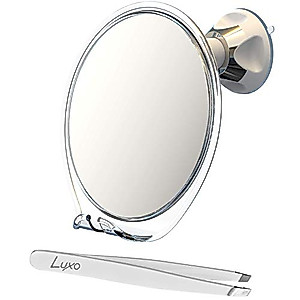 Luxo Shower Mirror, Shaving Mirror with a Razor Holder for Shower and Powerful Suction Cup - Shatterproof Shower Mirror fogless for Shaving, fogless Mirror for Shower and Tweezers (Clear)