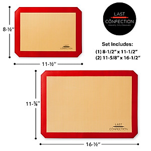Last Confection Silicone Baking Mat - Set of 3 Non-Stick Professional Food Safe Tray Pan Liners - 2 Half Sheet (11-5/8" x 16-1/2") 1 Quarter Sheet (8-1/2" x 11-1/2")