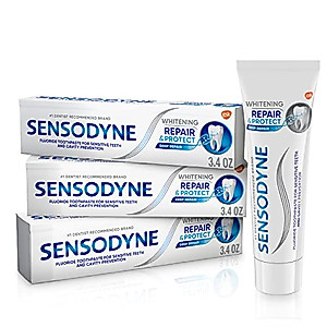 Sensodyne Repair and Protect Whitening Toothpaste, Toothpaste for Sensitive Teeth and Cavity Prevention, 3.4 oz (Pack of 3)