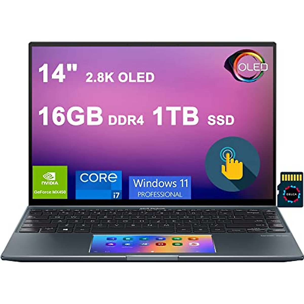 Asus Zenbook 14X OLED Laptop I 14" 2.8K OLED Multi-Touch 100% DCI-P3 I Intel 4-core i7-1165G7 I 16GB DDR4 1TB SSD I GeForce MX450 2GB I Backlit Fingerprint Thunderbolt Win11Pro + 32GB MicroSD Card
