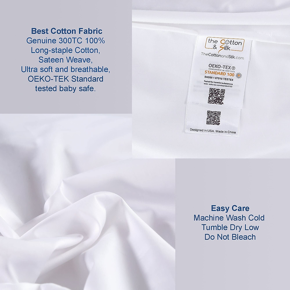 The Cotton & Silk 100% Luxury 5-Star Hotel Quality Long-Staple Cotton Flat Sheet - Soft, Breathable & Durable, King/California King Size (105 x 100), White (300 Thread Count)