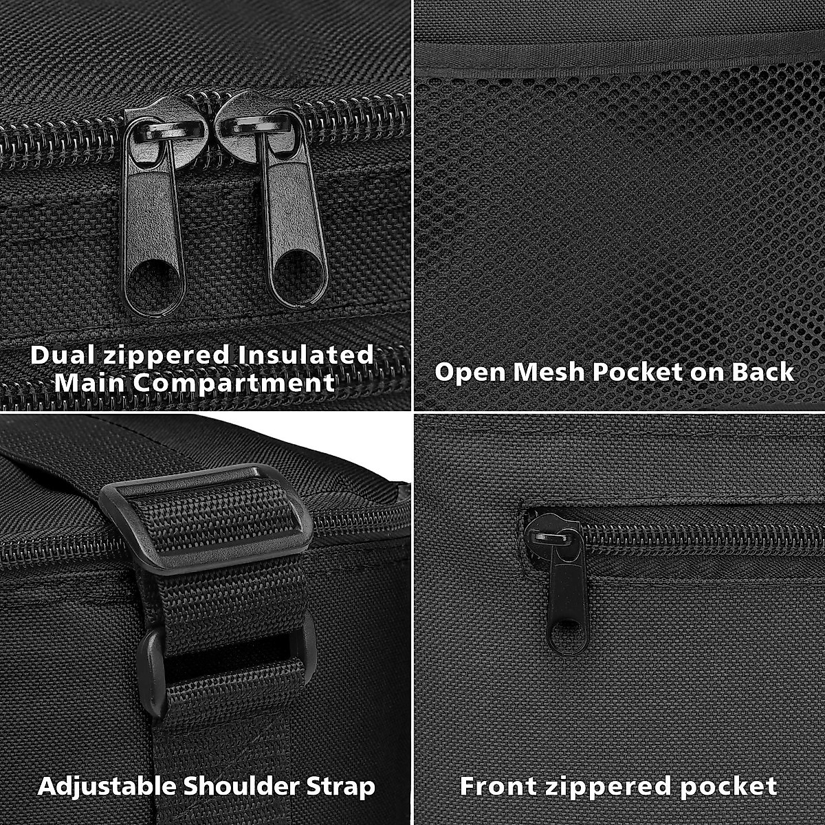 BuyAgain Lunch Bag, 600D Poly Small 6 Can Insulated Reusable Lunch Cooler Bag PEVA Water-resistant Lining for Women Men Adult Work, Black