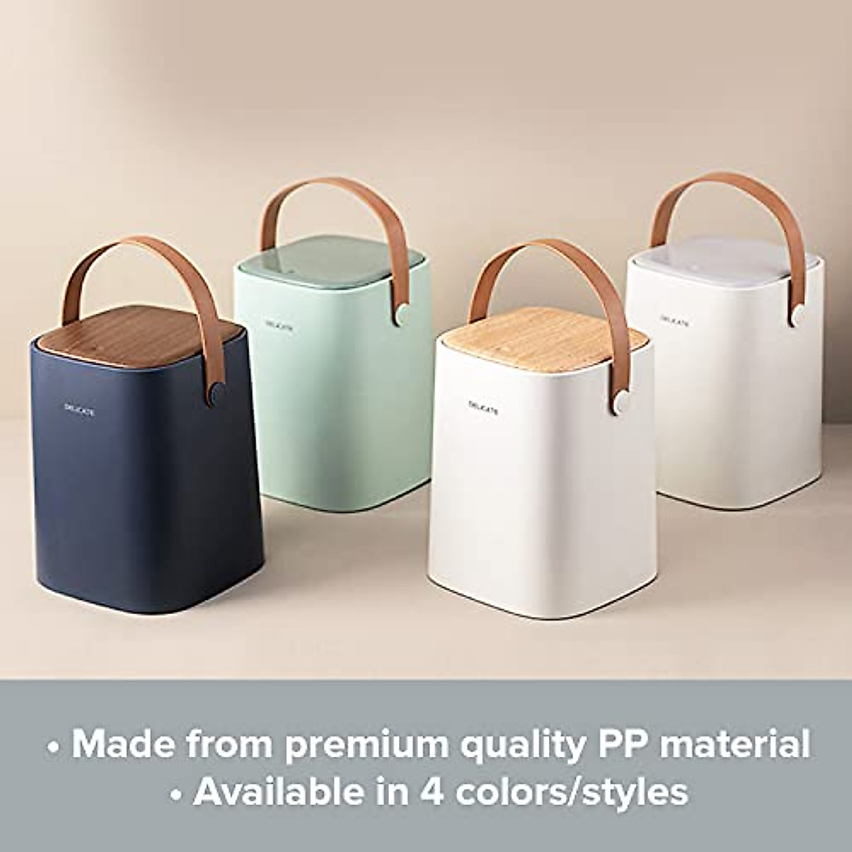 Nordic Style Garbage Can - Double Barrel Trash Can - Plastic Trash Can w/ One Press Lid - 10L/2.6Gal Waste Basket w/ Leather Handle - Modern Recycling Bins for Kitchen - Bathroom Trash Can in Navy