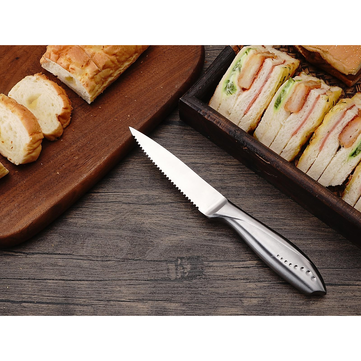 WELLSTAR Utility Knife, 4 Inch Serrated Paring Knife with Super Sharp High Carbon Stainless Steel Blade for Fruit Vegetable Cutting Peeling Slicing – Silver