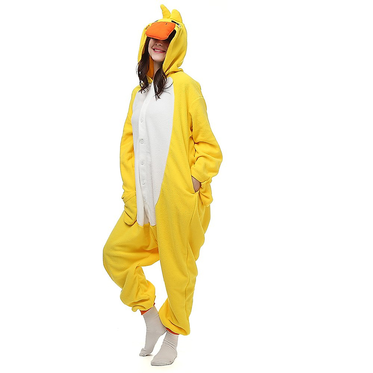 Wishliker Unisex-Adult Costume Animal Cartoon Onesie Pajamas Loungewear Yellow Duck