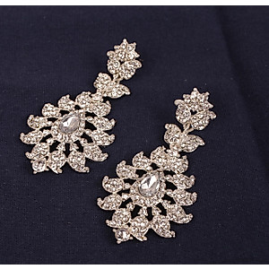 Touchstone Indian Bollywood Handcrafted Pretty Paisley Inspired Embellished With White Rhinestone Ravishing Designer Jewelry Chandelier Earrings In Silver Tone For Women.