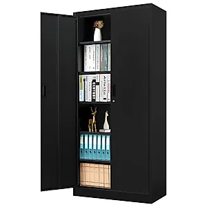 iDEKAI Metal Storage Cabinet with Lock, 71" Garage Storage Cabinets with 2 Lockable Doors and 5 Adjustable Shelves,Tall File Cabinet, Tool Cabinet for Office,Home,Garage,Gym,School (Black)