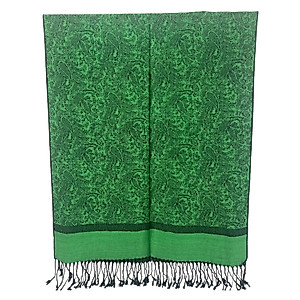 Pashmina Shawl Wrap for Women Soft Lightweight Multi-Purpose Scarf for Weddings, Parties & Casual Wear (Jacquard Green Black - PL18103)