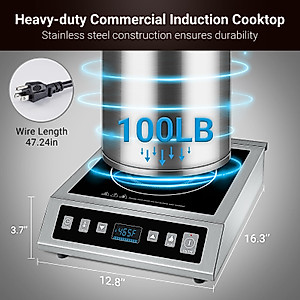 AMZCHEF Induction Cooktop Commercial, Professional Portable Induction Burner, 1800W Countertop Stove Burner with ETL-Certified Induction Hot Plate 3 Hours Timer,8 Temperature & Power Levels,LCD Screen