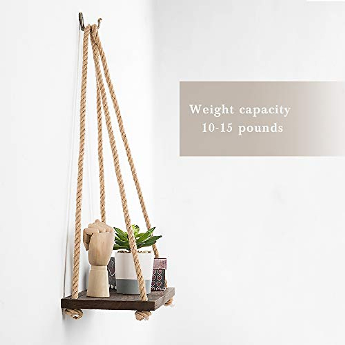 NANARDOSO Hanging Shelves for Wall, Rustic Hanging Plant Shelf Swing Rope Window Wood Floating Shelf for Bedroom Living Room Bathroom Kitchen, Set of 4