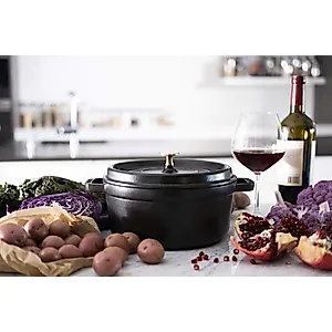 STAUB Cast Iron Dutch Oven 4-qt Round Cocotte, Made in France, Serves 3-4, Matte Black