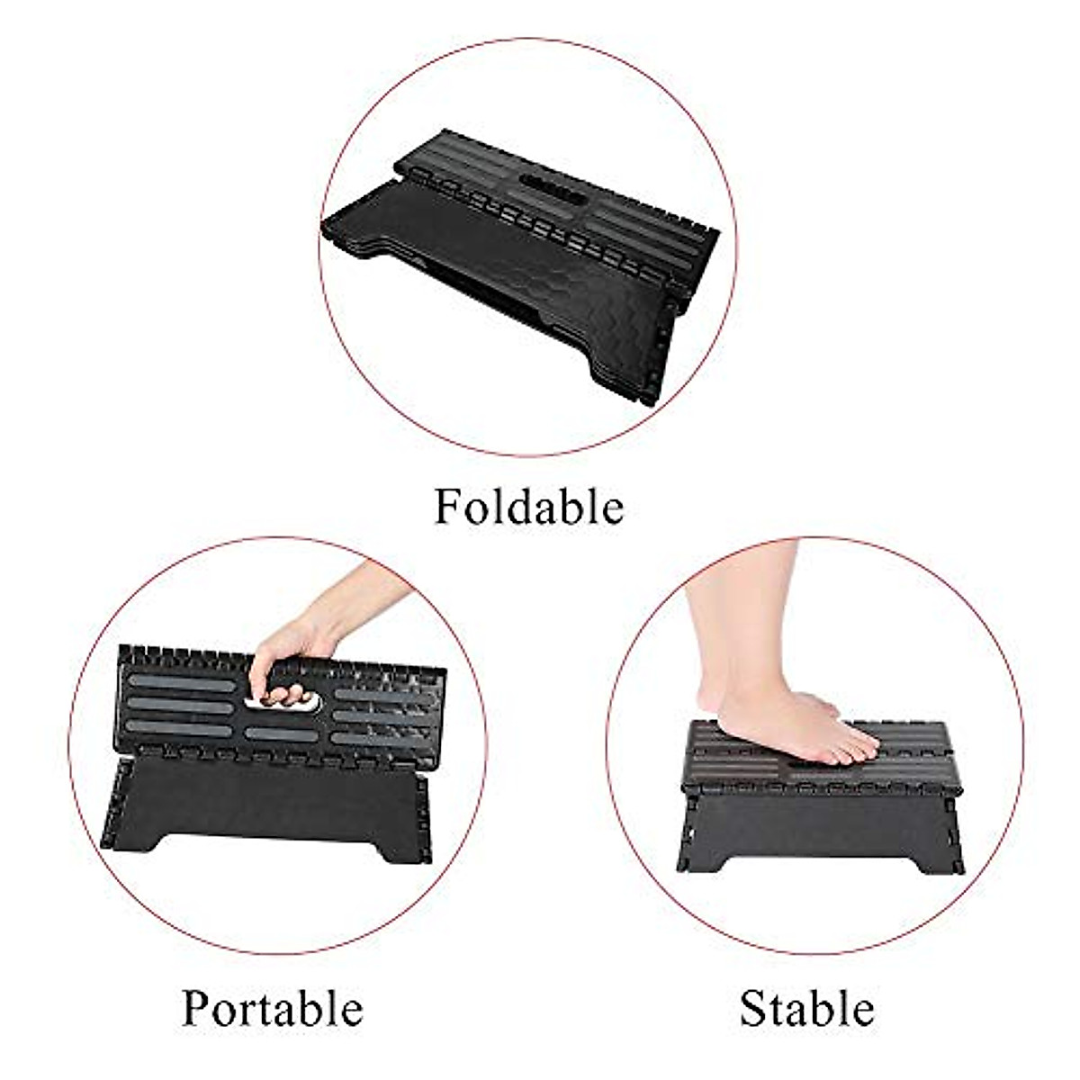Foldable Step Stool,Portable Sturdy Black Plastic Non-Slip Step Ladder Support Elderly Pregnant and Kids for Kitchen Bathroom Toilet Car Travel