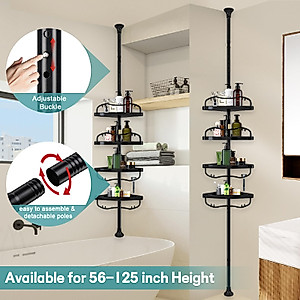 NEZHEIZERY Shower Caddy Tension Pole, Quick Installation Rustproof Corner Shower Caddy 56-125 Inch Adjustable Bathroom Organizer, 4 Tiers Plastic Shelves for Shampoo Storage