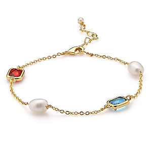 XYJZXY Gold Tiny Pearl Bracelet 18K Gold Plated Baroque Freshwater Pearl Bracelet for Women
