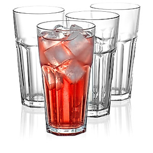 Red Co. Set of 4 Clear Glass 22 Fl Oz Drinking Highball Tumblers for Water, Juice, Beer, Cocktails