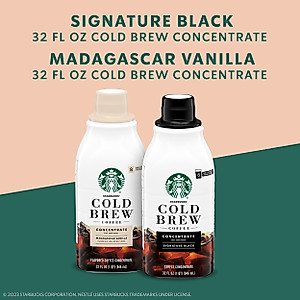 Starbucks Cold Brew Coffee Concentrate, Signature Black and Naturally Flavored Madagascar Vanilla, Multi-Serve, 2 Bottles (32 Fl Oz Each)