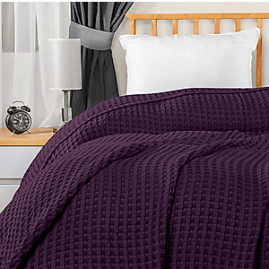 Utopia Bedding Plum 100% Cotton Waffle Blanket 300 GSM [Queen - 90x90 Inch] Soft Lightweight Breathable Bed Blanket for All Season