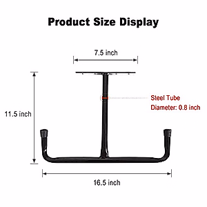 Henson Overhead Garage Storage Rack - Heavy Duty Double Ceiling Mounted Hooks Utility Hangers Safe Racks for Fishing Rod 16.5" Arm Length 2 Pack, Black