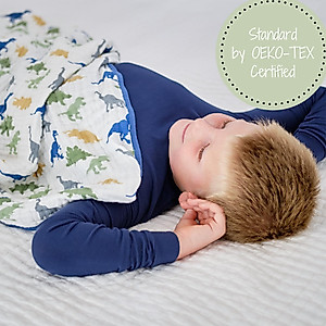 LollyBanks Muslin Quilt Blanket, 100% Cotton Muslin Baby Blanket for Boys, Large 47 x 47 Inches, 6 Layers Soft and Breathable Quilt Blanket, Versatile Crib Blanket, Baby Essentials (Dino Print)