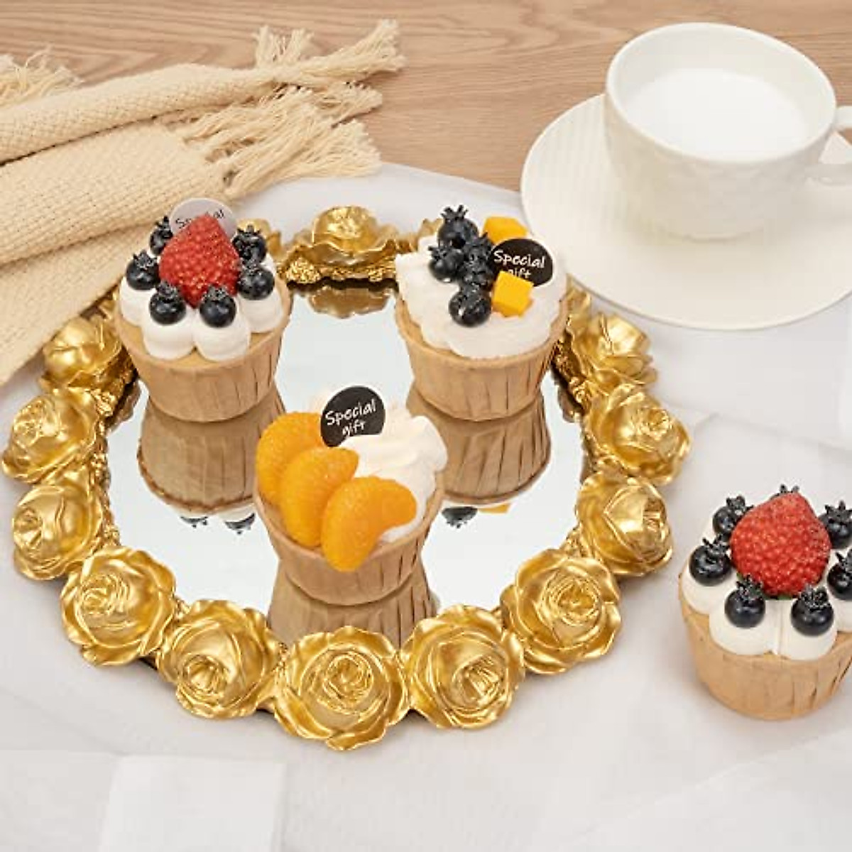 Greenual Perfume Tray Decorative Tray Gold Mirror Tray Jewelry Trinket Tray Gold Rose Resin Tray Organizer Bathroom Vanity Tray for Dresser, Perfume Organizer, Elegant Makeup Tray