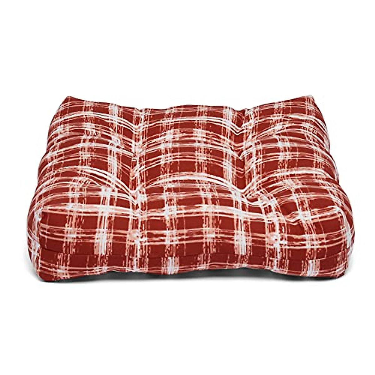 Amazon Basics Tufted Outdoor Patio Square Seat Cushion 19 x 19 x 5 Inches, Red Plaid Geo - Pack of 2