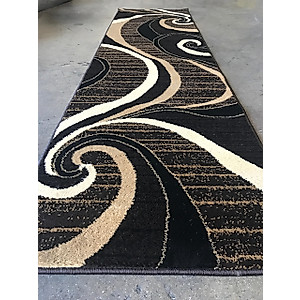 Modern Runner Contemporary Area Rug Dark Brown Black Beige Carpet King Design 344 (2 Feet X 7 Feet 3 Inch )