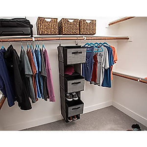 Internet's Best Hanging Closet Organizer with Drawers - 6 Shelf - 3 Drawers - Clothing Sweaters Shoes Accessories Storage - College Dorm Essential - Grey