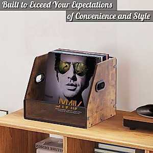 VonDream Vinyl Record Storage, Vinyl Record Box Case Crate, Vinyl Record Album Holder, Desktop Metal & Wooden LP Record Crate, Holds up to 60 Records